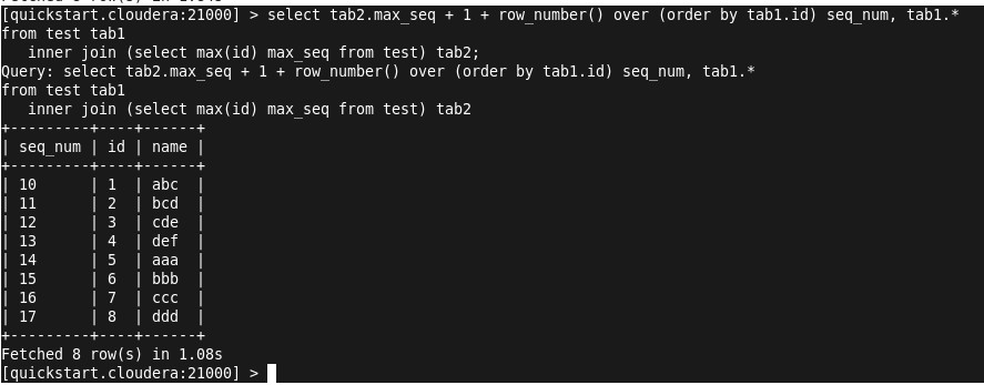 Cloudera Impala Generate Sequence Numbers Without Udf